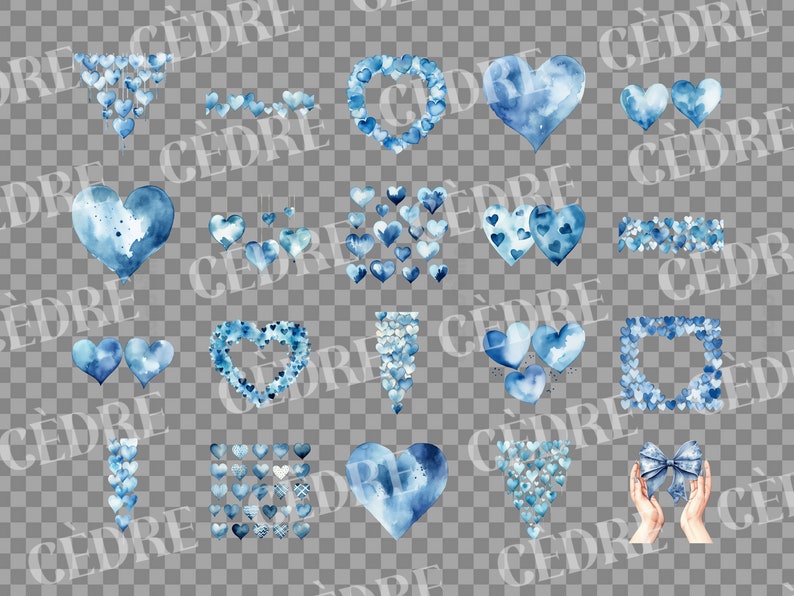 Watercolor Blue Hearts Clipart, Blue Heart Clipart, Heart Shape Clipart ...