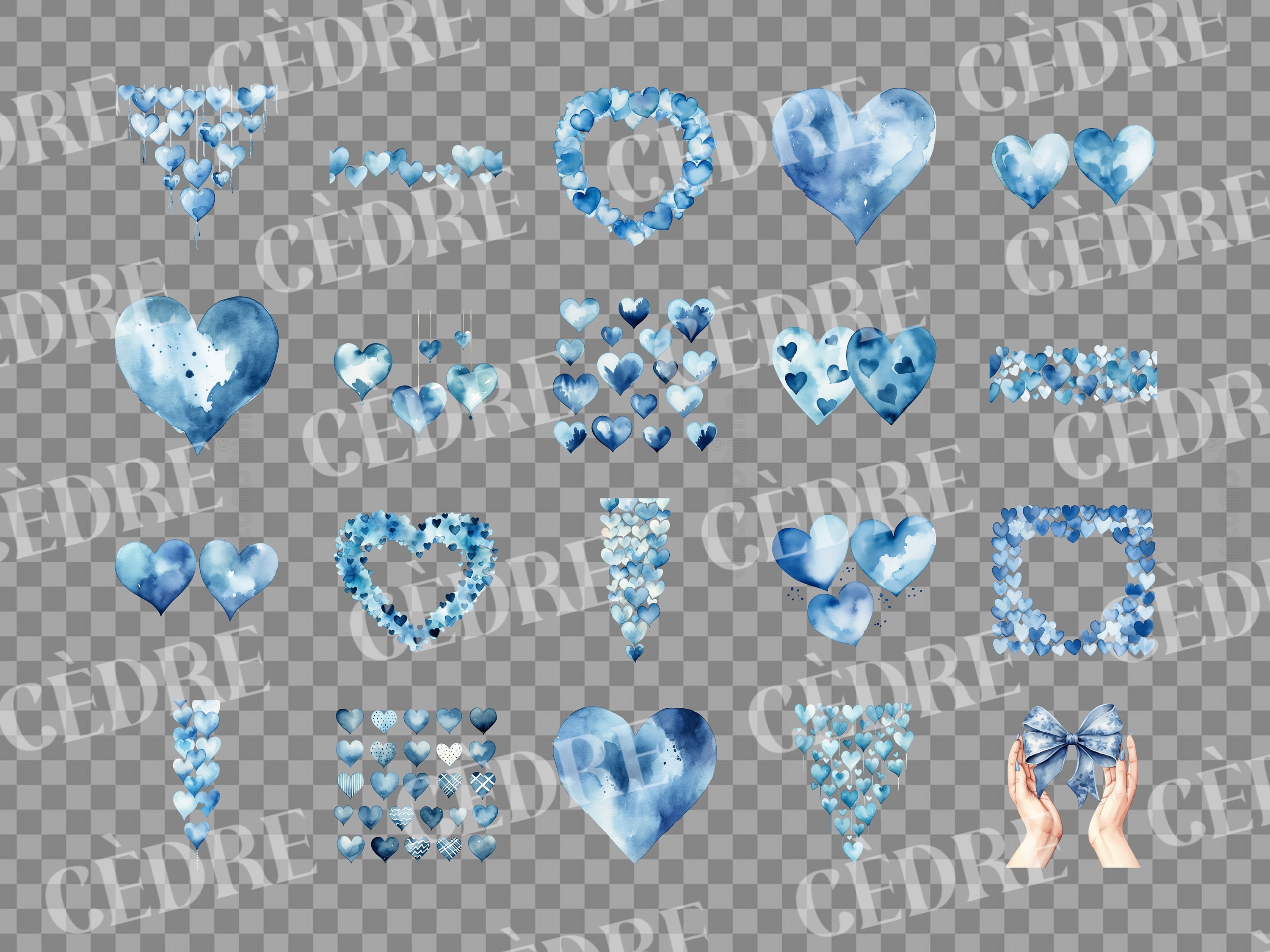 Watercolor Blue Hearts Clipart, Blue Heart Clipart, Heart Shape Clipart ...
