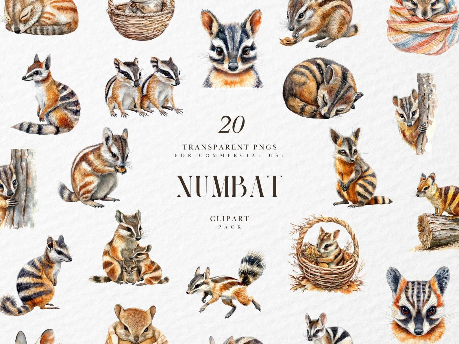 Watercolor Realistic Numbat Clipart, Numbats, Australian Fauna ...