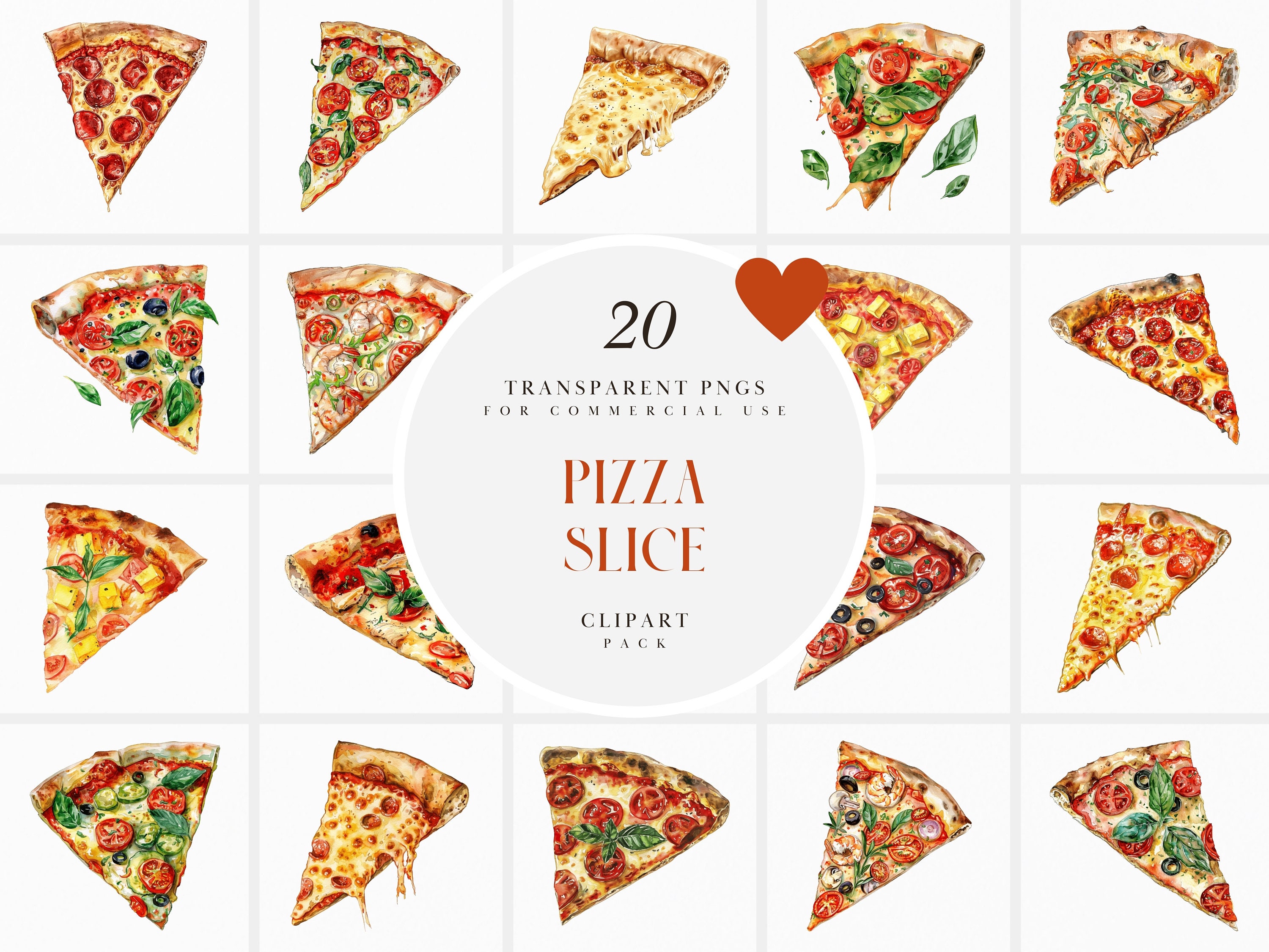 Watercolor Pizza Slice Clipart, Pizza Slices Clipart, Italian, Fast ...
