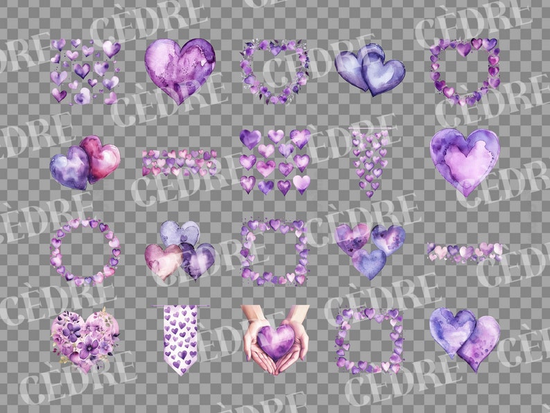 Watercolor Purple Hearts Clipart, Purple Heart Clipart, Heart Shape ...