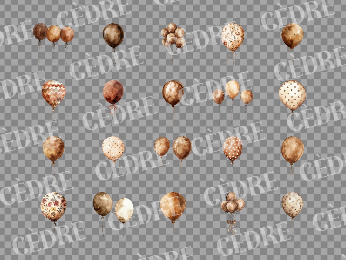 Watercolor Brown Balolon Clipart, Brown Balloons Clipart, Birthday ...