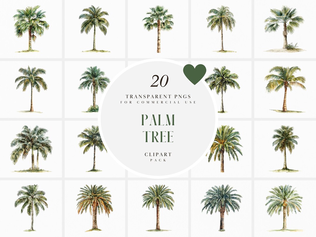 Watercolor Palm Tree Clipart, Green Palm Trees Clipart, Coconut, Dates ...