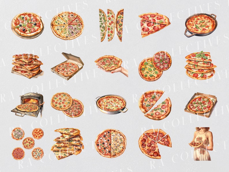 Watercolor Pizza Clipart Pizza Slice Clipart Party Pizza Box - Etsy