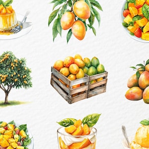 Watercolor Mangoes Clipart, Orange Sweet Mango, Tropical Fruit, Juice ...