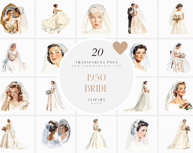 Vintage Brides Clipart Bundle Retro Wedding 1950s Bride Digital Image ...