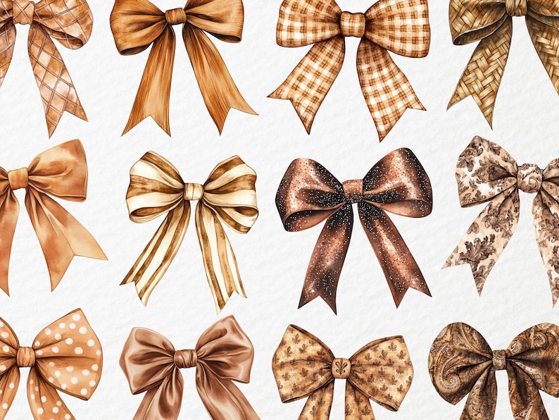Watercolor Brown Bow Clipart, Hair Bows Clipart, Brown Ribbon Clipart ...