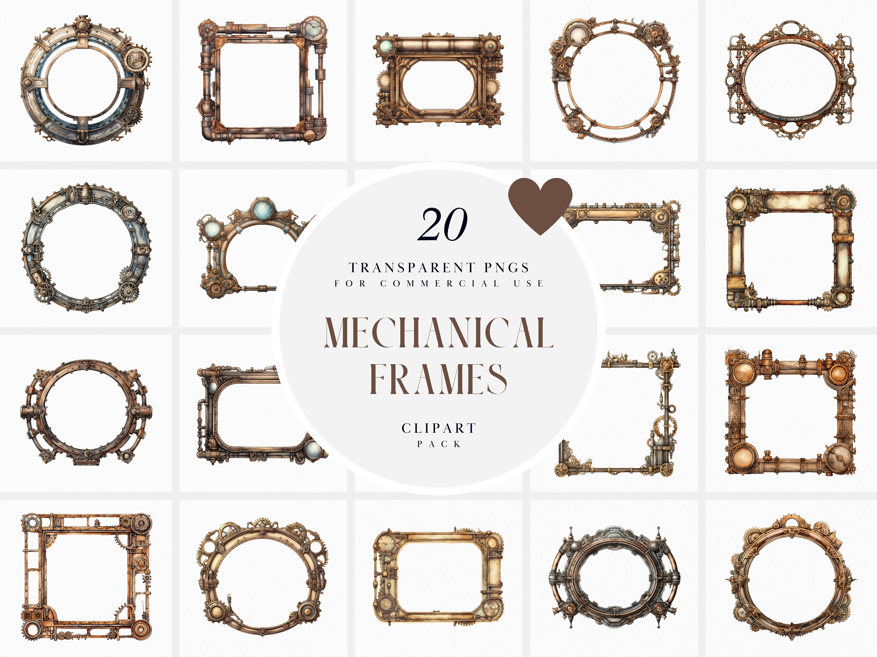 Watercolor Mechanical Frame Clipart, ,mechanic Frames Clipart, Rusty ...