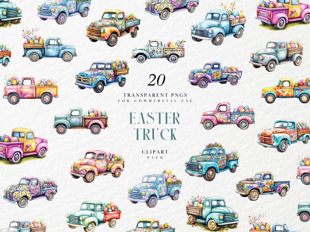 Watercolor Easter Truck Clipart, Pastel Pickup Truck, Classic Farm Work ...