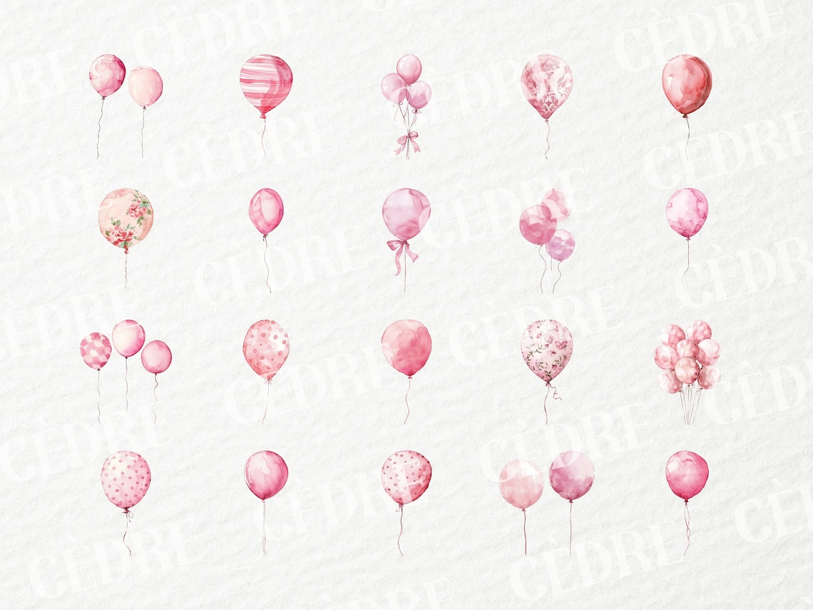 Watercolor Pink Balloon Clipart, Pink Balloons Clipart, Birthday Party ...