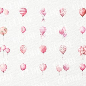 Watercolor Pink Balloon Clipart, Pink Balloons Clipart, Birthday Party ...