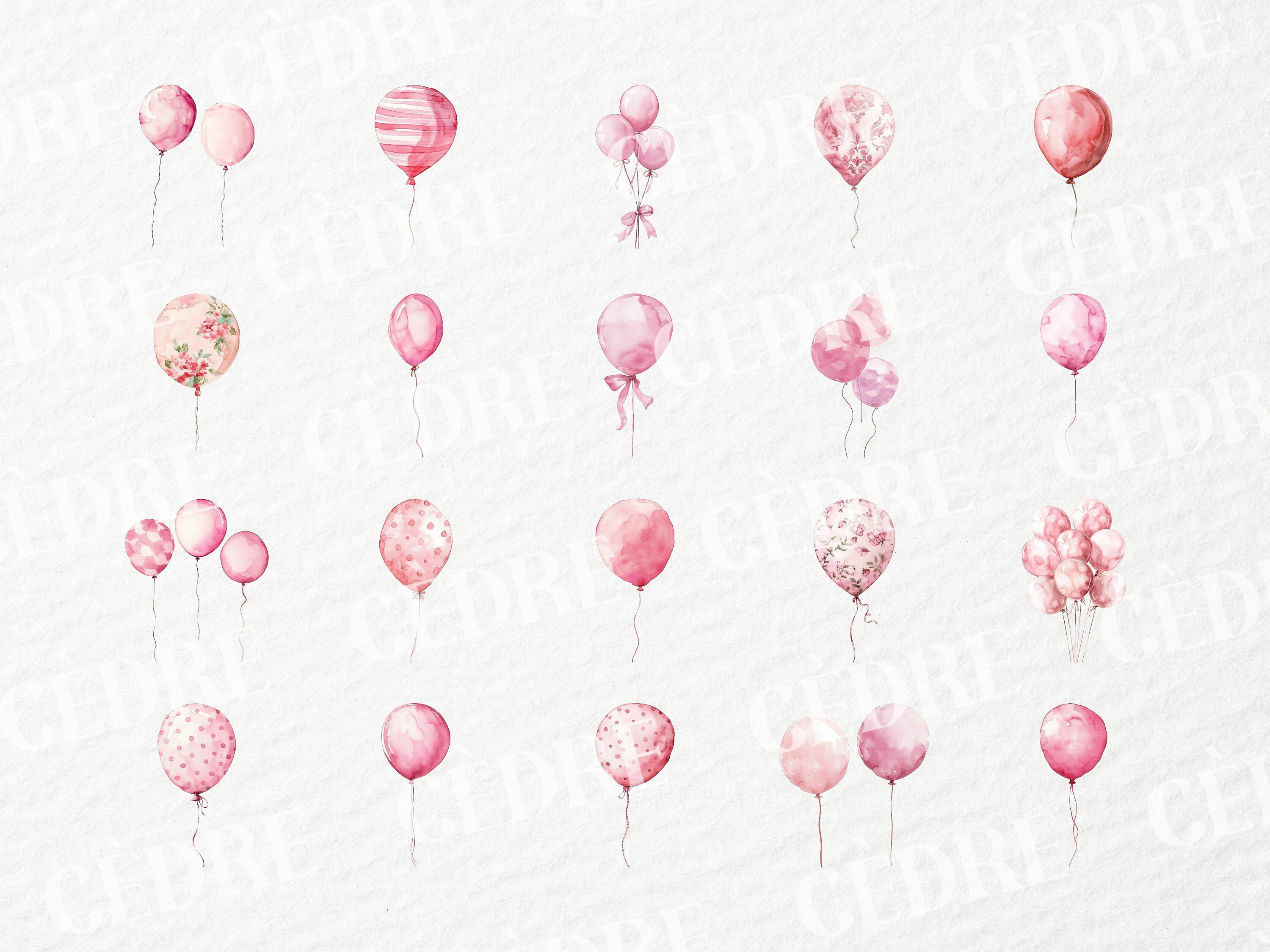 Watercolor Pink Balloon Clipart, Pink Balloons Clipart, Birthday Party ...