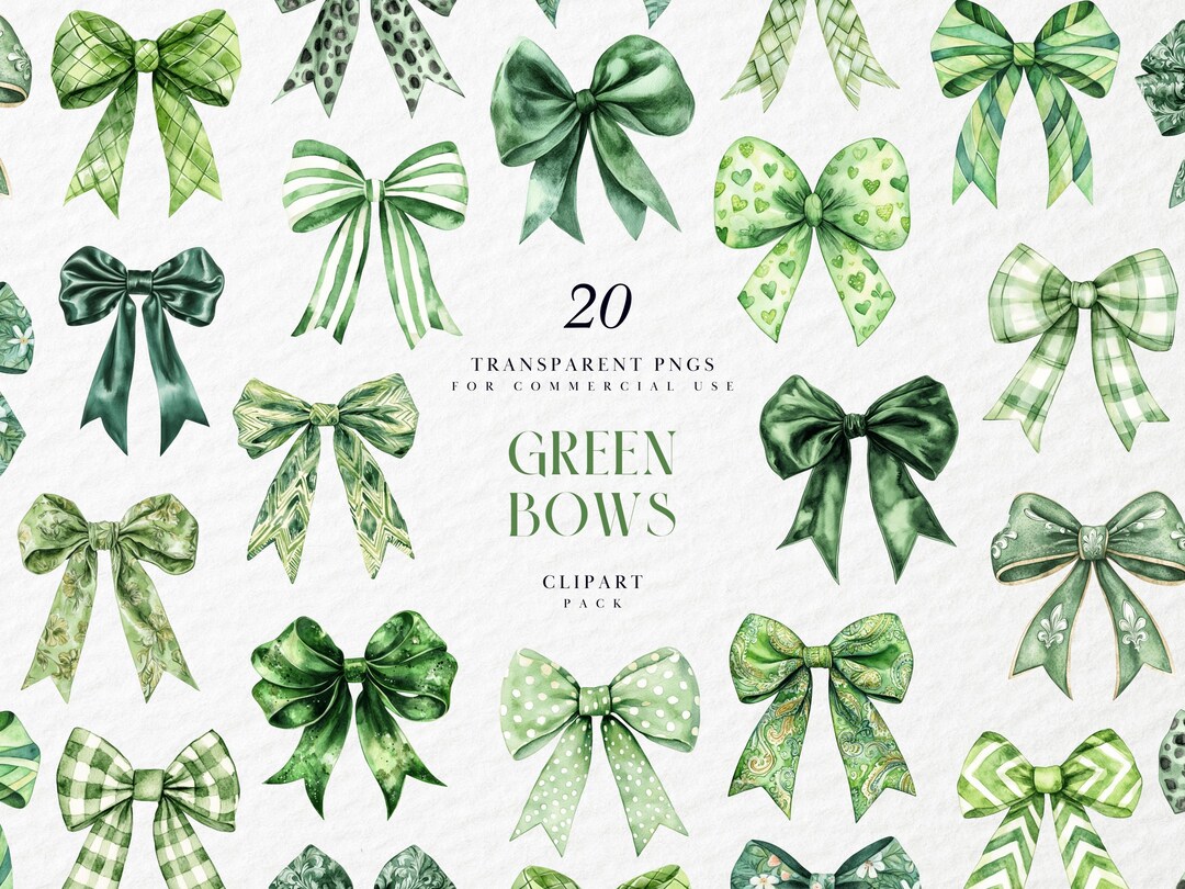 Watercolor Green Bow Clipart, Black Hair Bows Clipart, Green Ribbon ...
