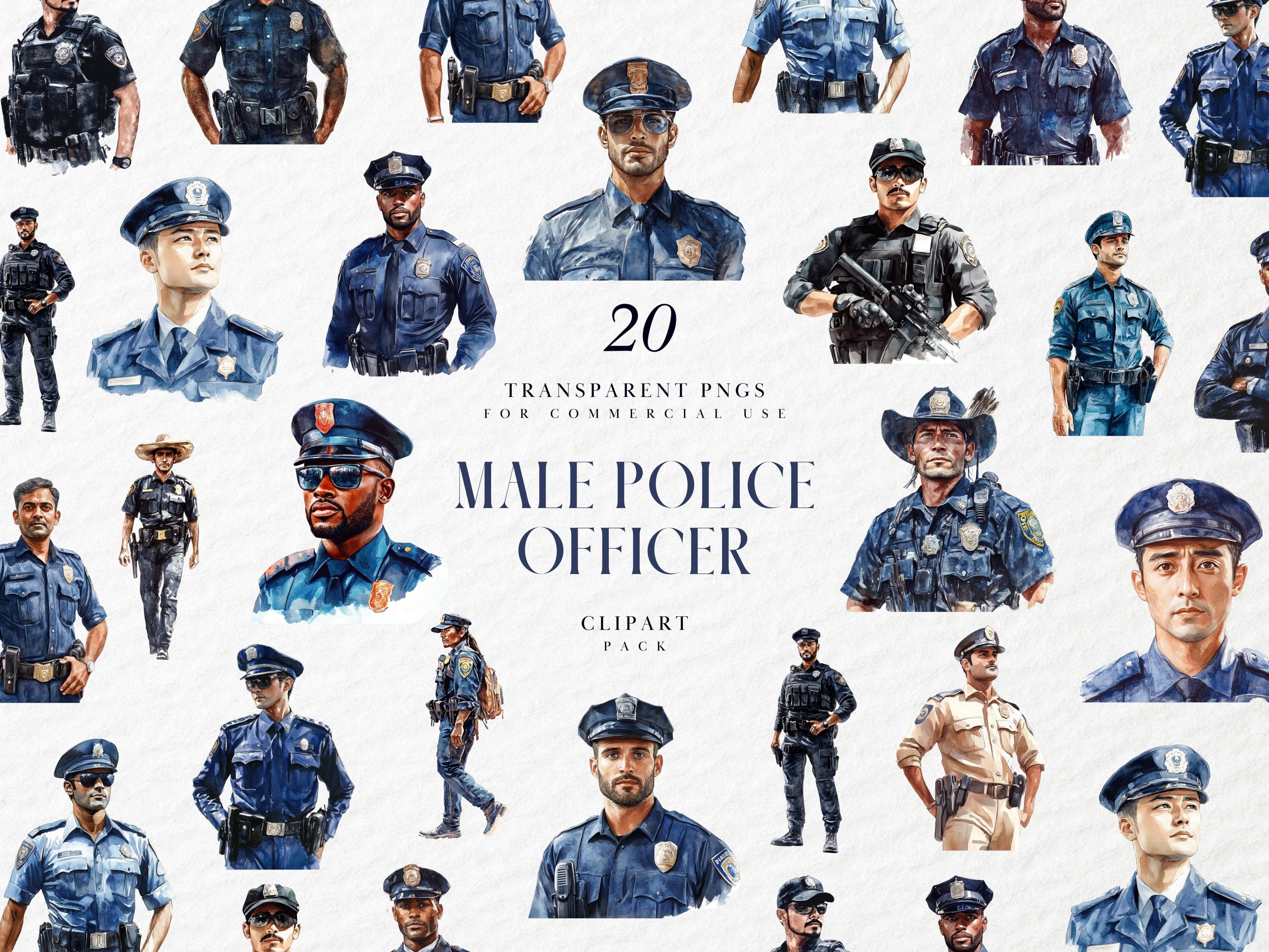 Watercolor Police Officer Clipart, Male Police, Cop, Law Enforcement ...