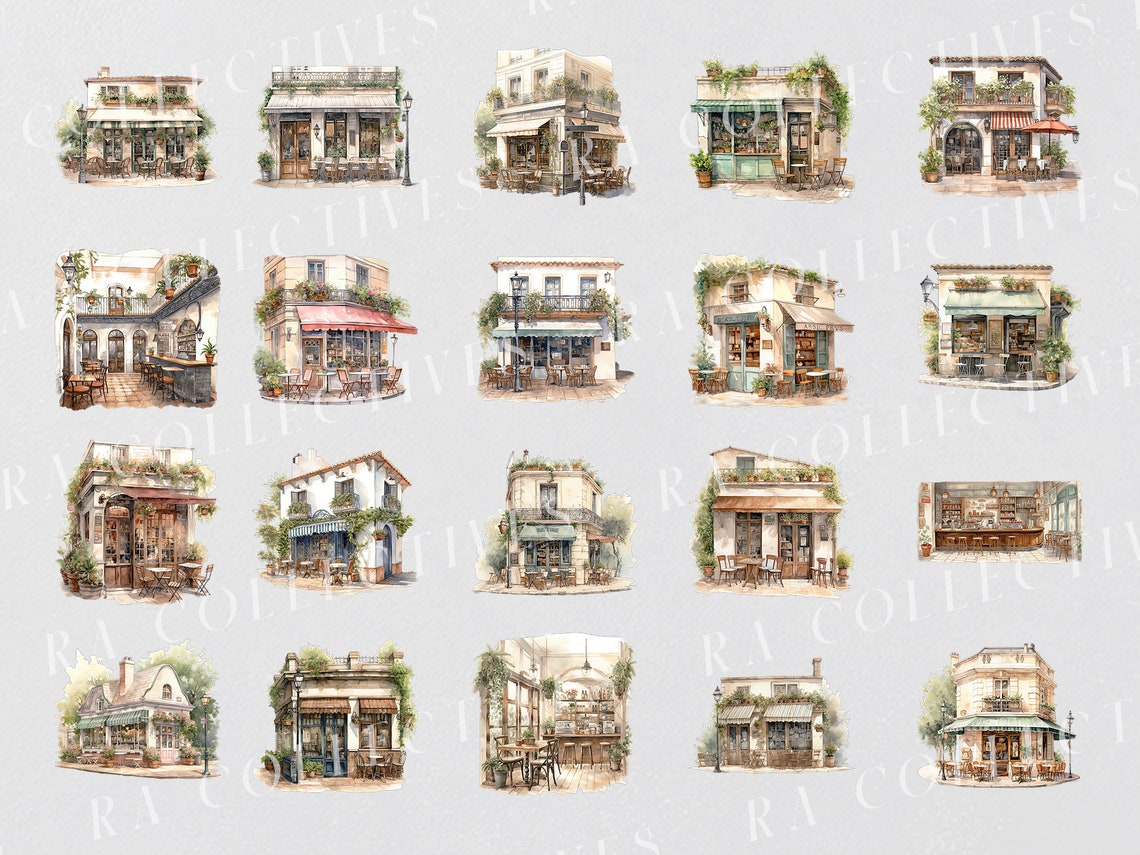 Watercolor European Cafe French Cafes Clipart Parisian - Etsy