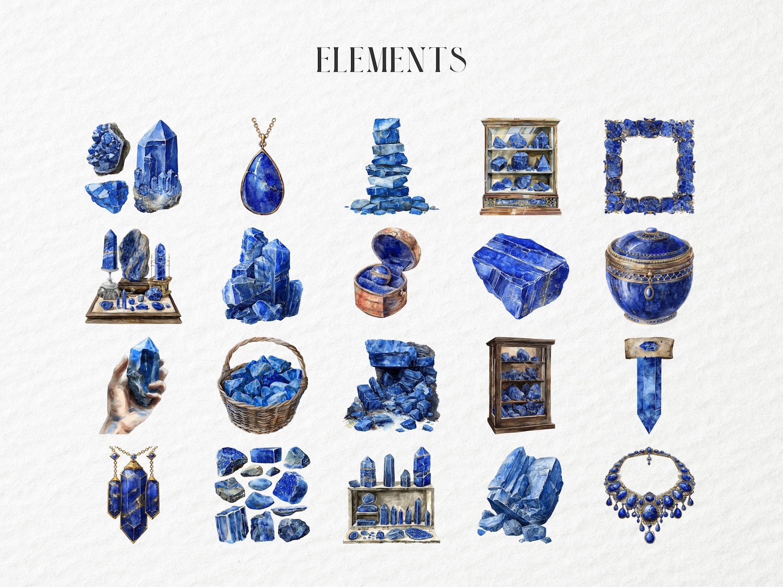 Watercolor Lapis Lazuli Clipart, Blue Gemstone With Gold Flecks ...