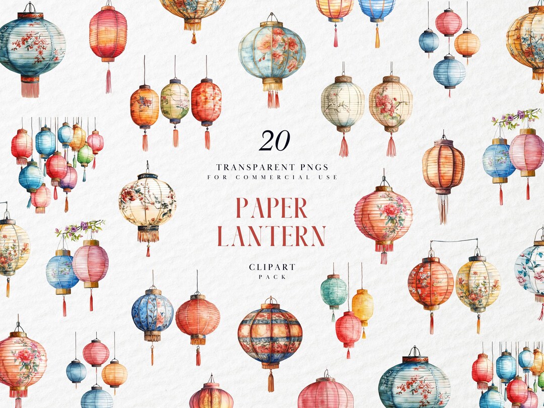 Watercolor Oriental Paper Lantern Clipart, Lunar New Year Festival ...