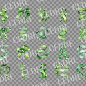 Watercolor Green Ribbon Clipart, Green Ribbons Clipart, Decorative ...