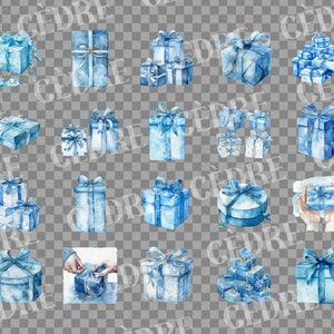 Watercolor Blue Gift Box Clipart, Blue Present Clipart, Wrapped Gift ...