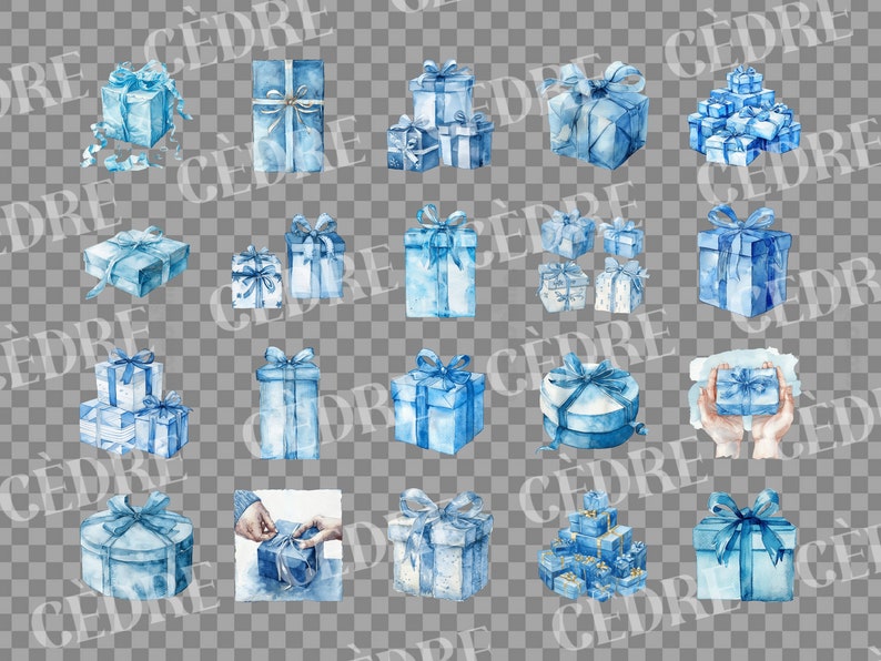 Watercolor Blue Gift Box Clipart, Blue Present Clipart, Wrapped Gift ...