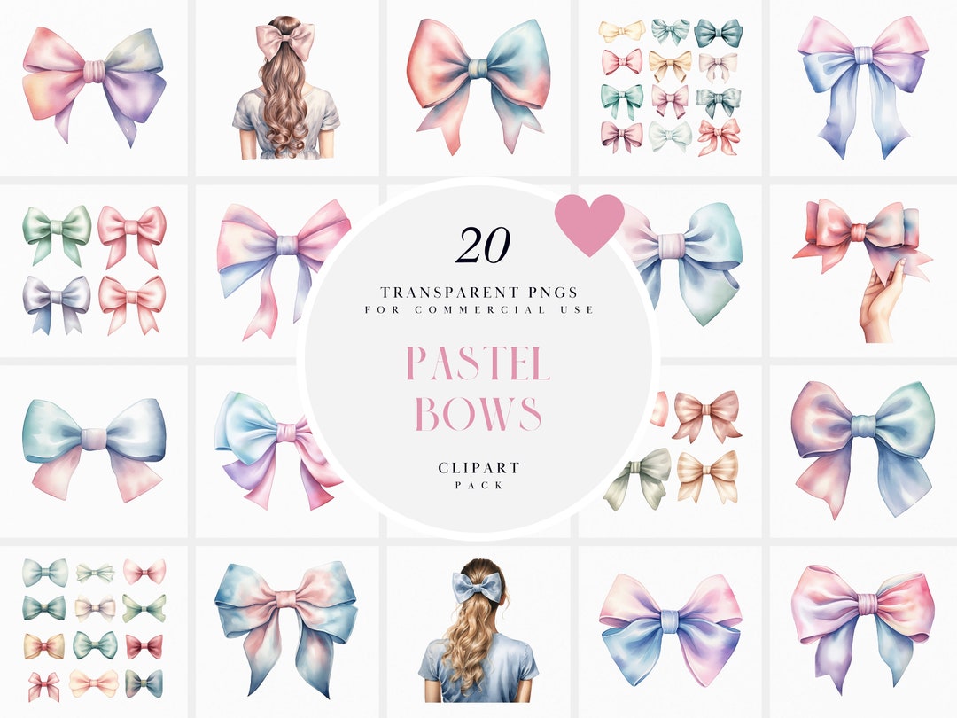 Watercolor Pastel Bow Clipart, Pastel Bows Clipart, Pastel Ribbon ...