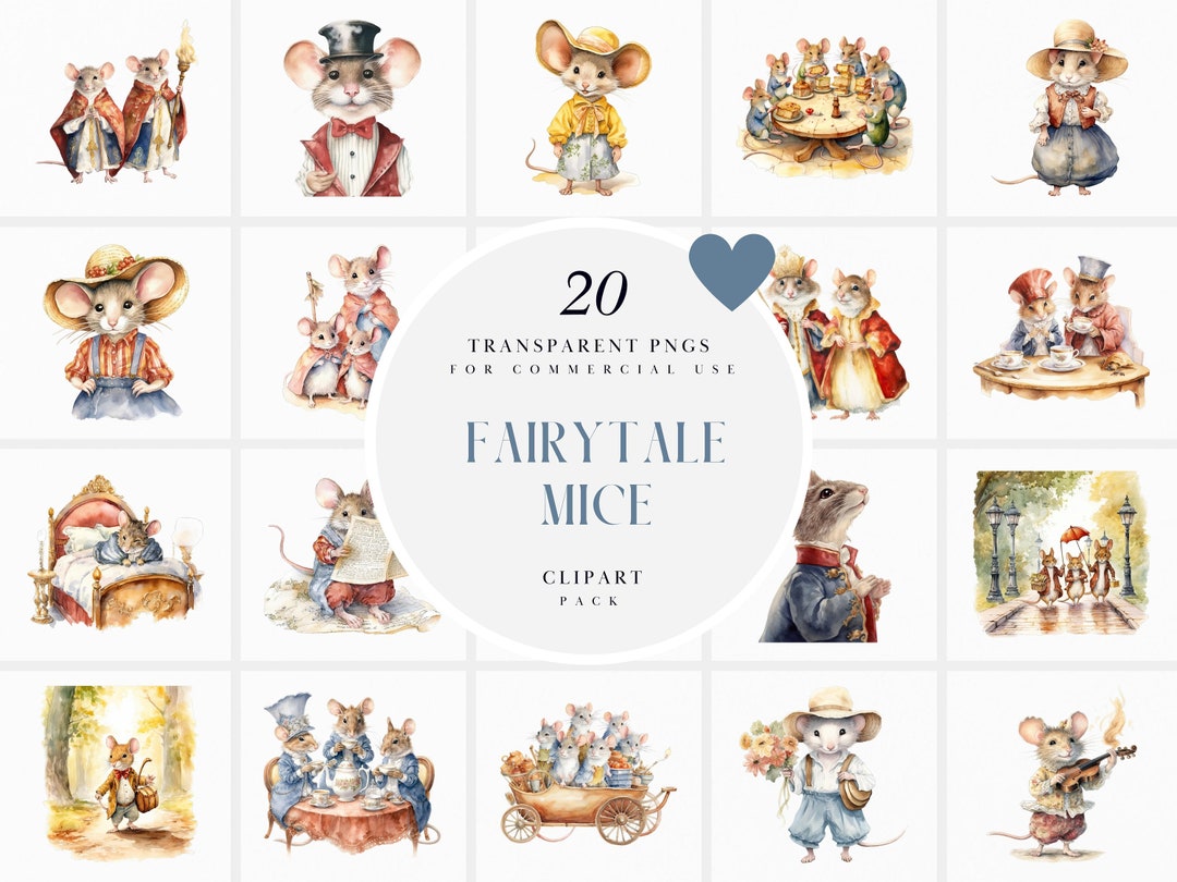 Watercolor Fairytale Mouse Clipart, Fantasy Mouse Clipart, Cute Pet ...