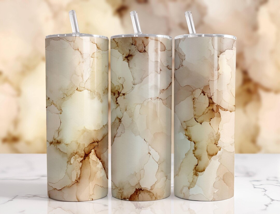 20 Oz Skinny Tumbler Wrap, Beige Alcohol Ink, Soft Stone Art, Straight ...