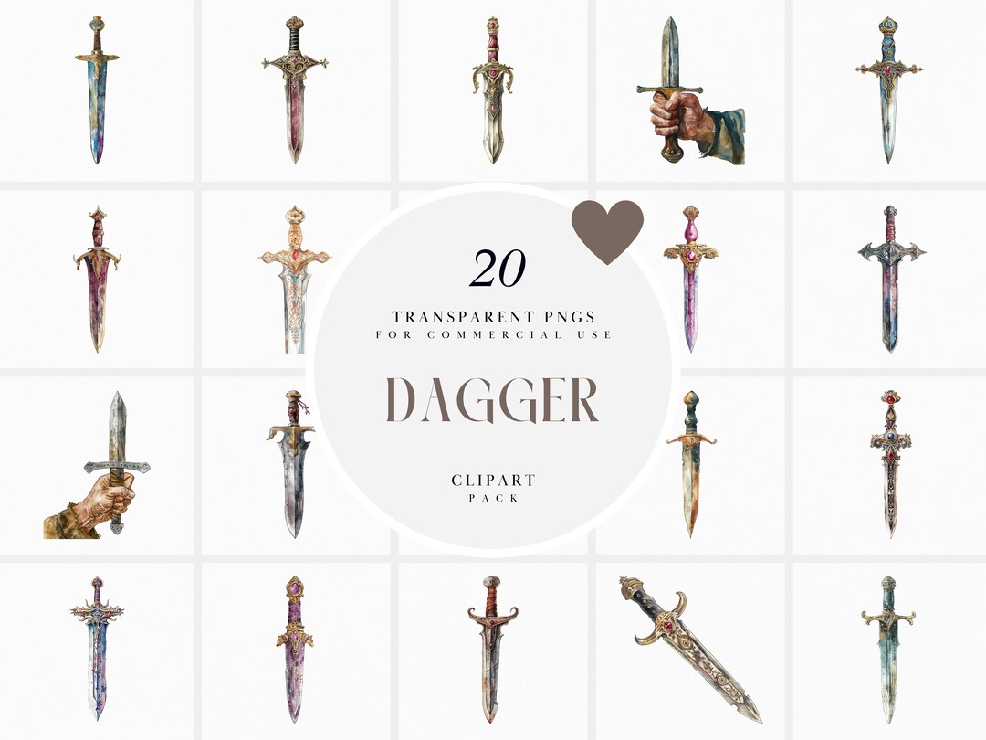 Watercolor Dagger Clipart, Daggers, Fantasy Short Swords, Medieval ...