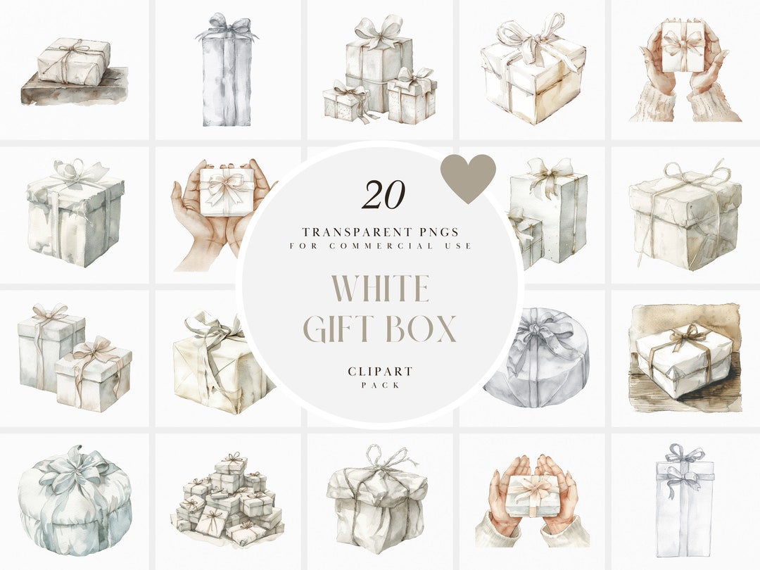 Watercolor White Gift Box Clipart, White Present Clipart, Wrapped Gift ...