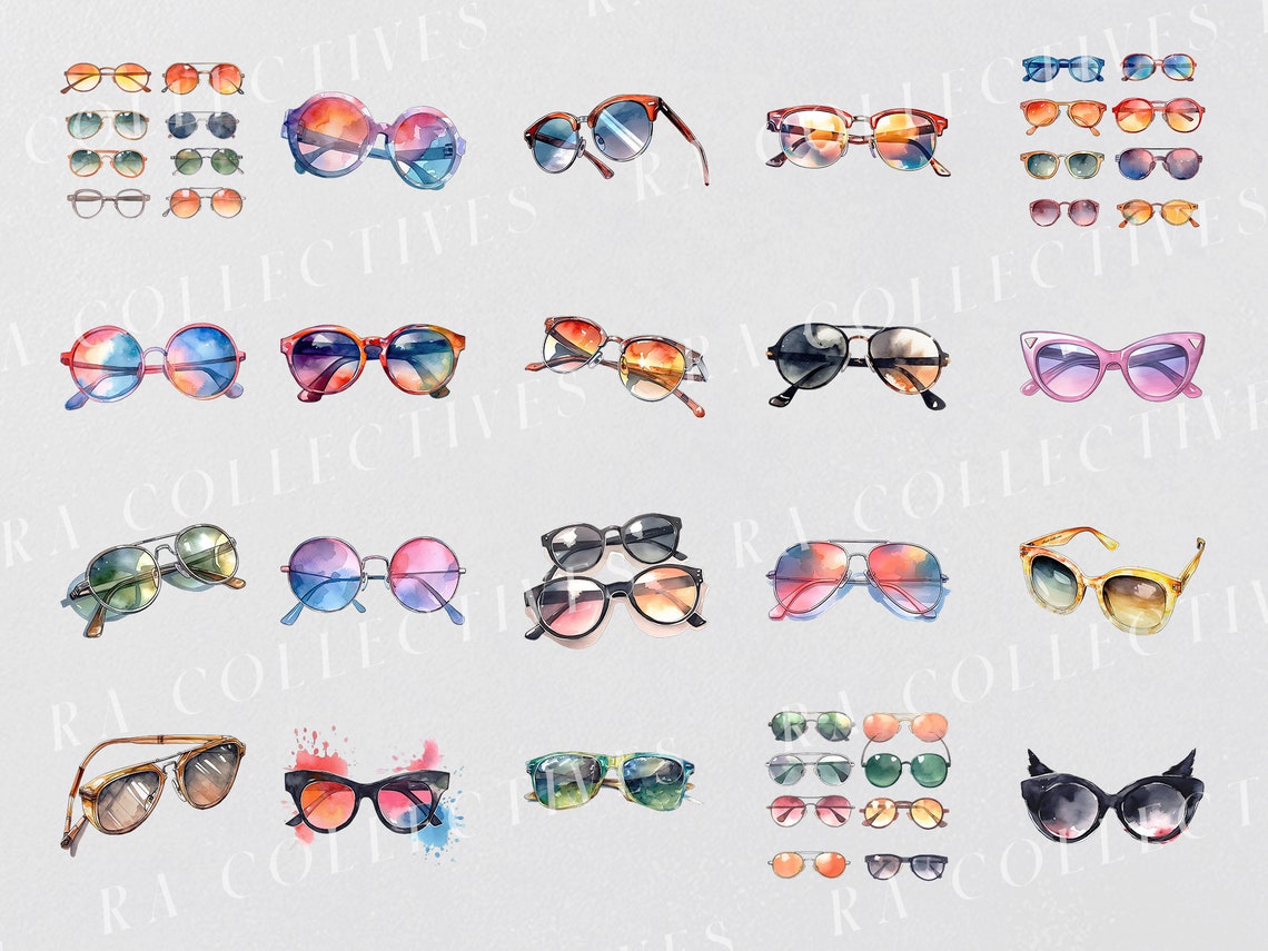 Watercolor Sunglasses Clipart Shades Clipart Vintage - Etsy