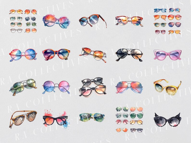 Watercolor Sunglasses Clipart Shades Clipart Vintage - Etsy
