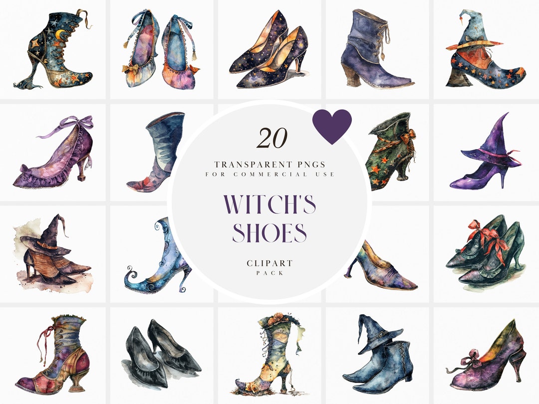 Watercolor Witchs Shoe Clipart, Witch Boot, Halloween Costume, Quirky ...