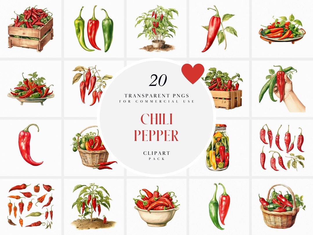 Watercolor Red Chili Pepper Clipart, Spicy Chili Peppers Clipart, Chili ...