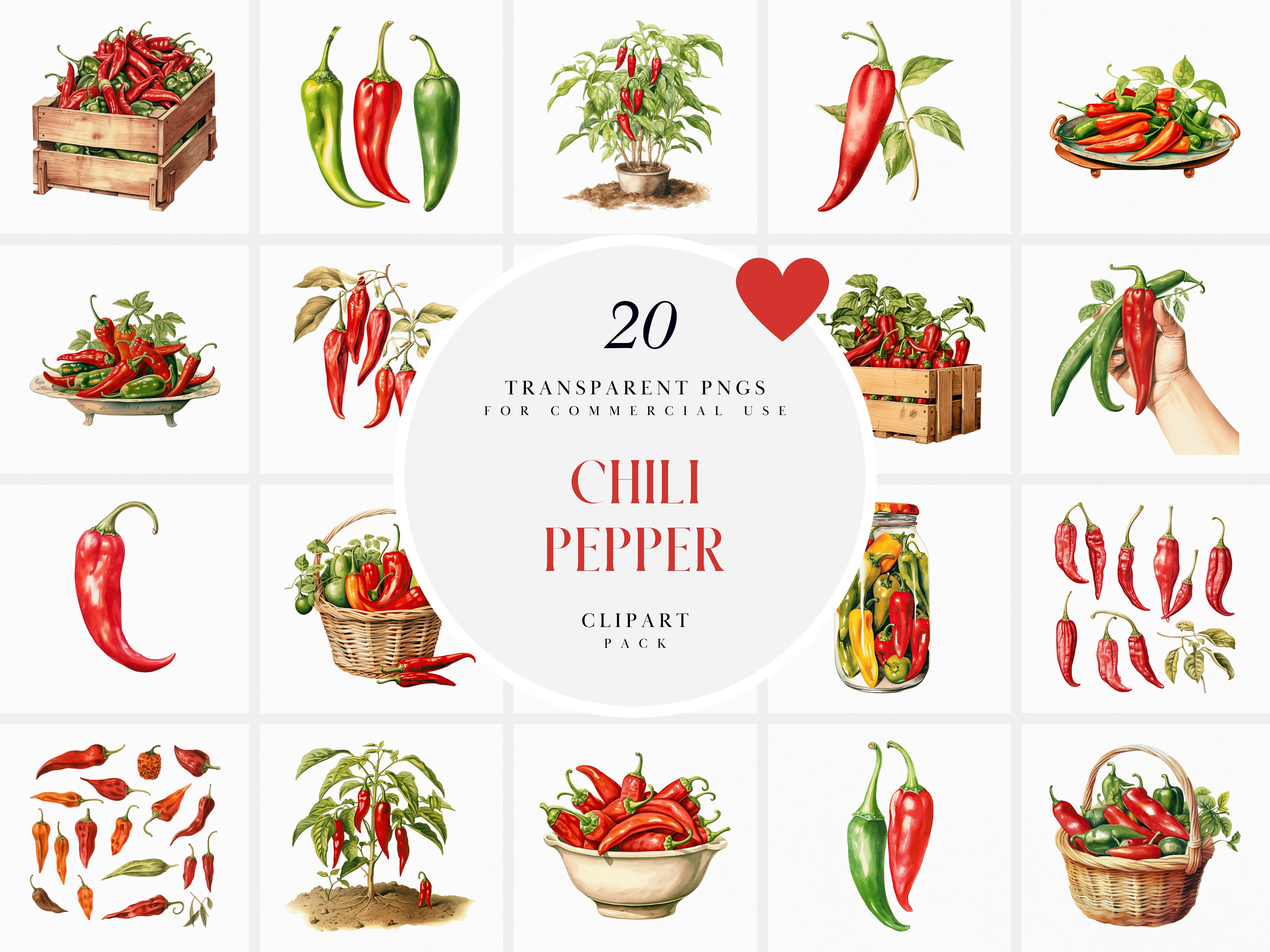 Watercolor Red Chili Pepper Clipart, Spicy Chili Peppers Clipart, Chili ...