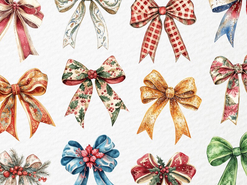 Watercolor Christmas Bows Clipart, Bow With Ribbon, Xmas, Gift Wrapping ...