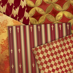 Red and Gold Digital Patterns, Golden Patterned Digital Papers, Digital ...