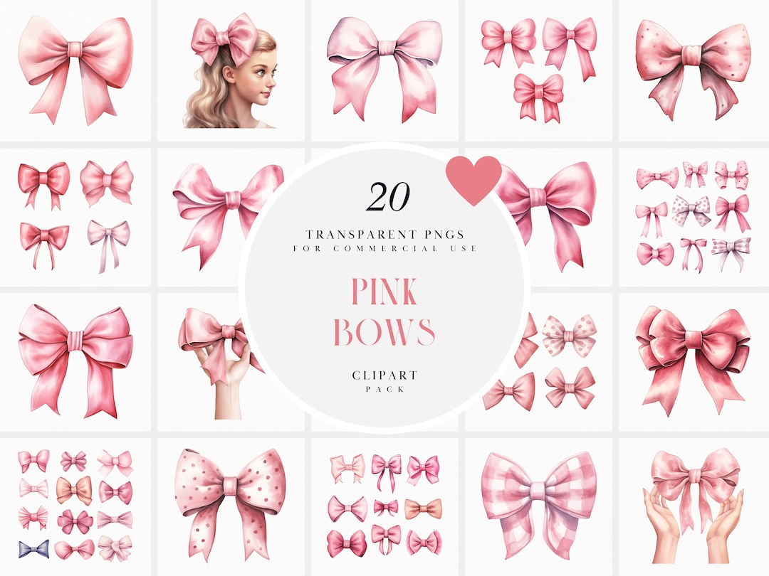 Watercolor Pink Bow Clipart, Pink Hair Bows Clipart, Pink Ribbon ...