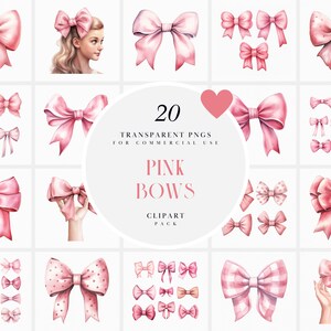 Watercolor Pink Bow Clipart, Pink Hair Bows Clipart, Pink Ribbon ...