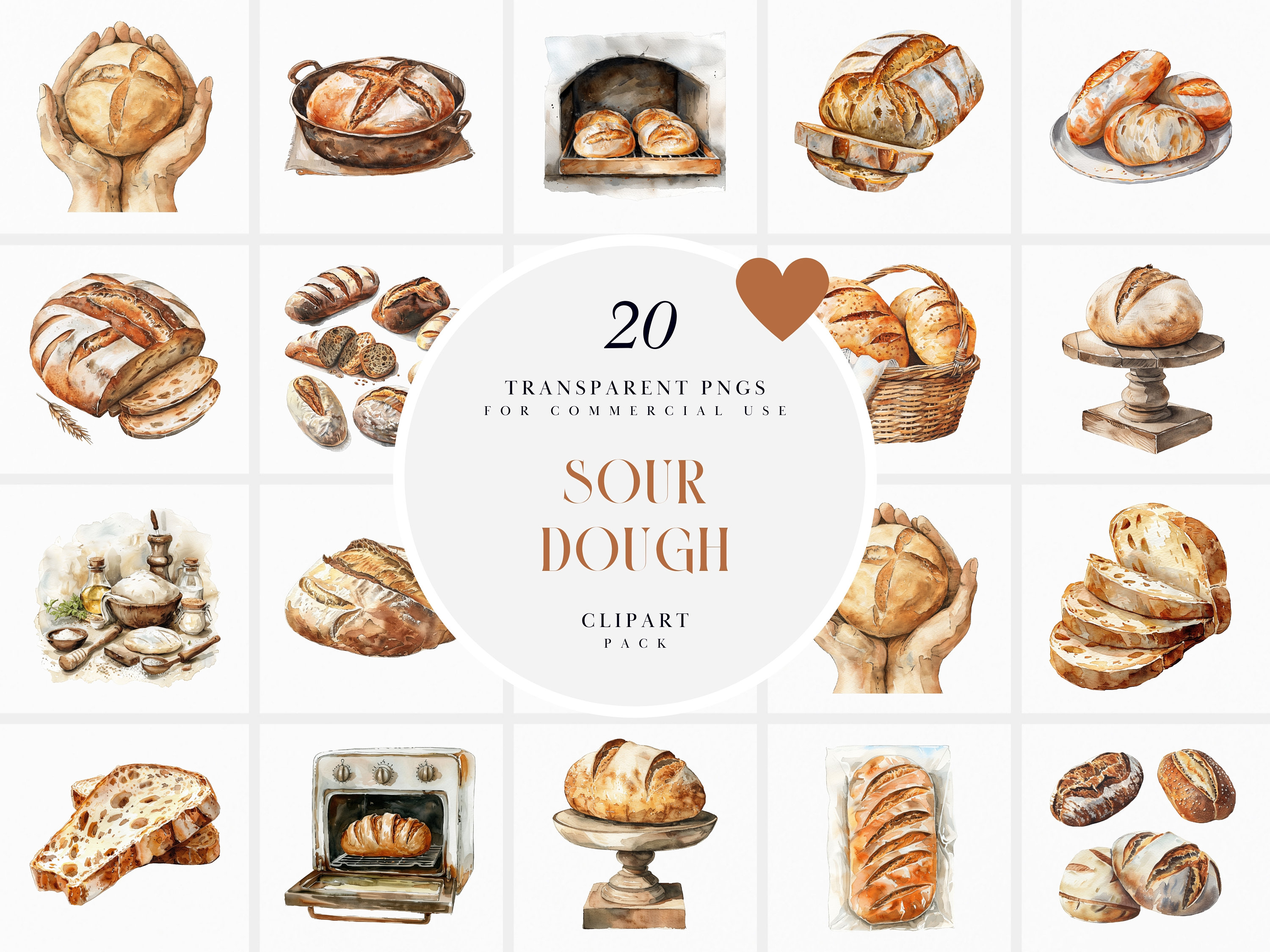 Watercolor Homemade Sourdough Clipart, Warm Sourdough Bread Clipart ...