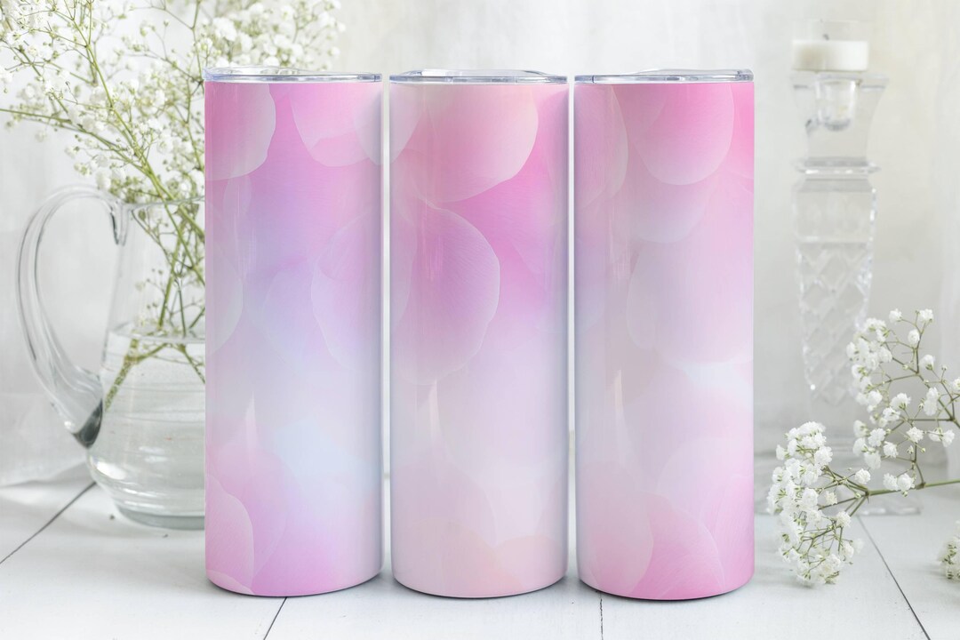 20 Oz Skinny Tumbler Wrap, Abstract Pink Petals, Shabby Chic, Straight ...