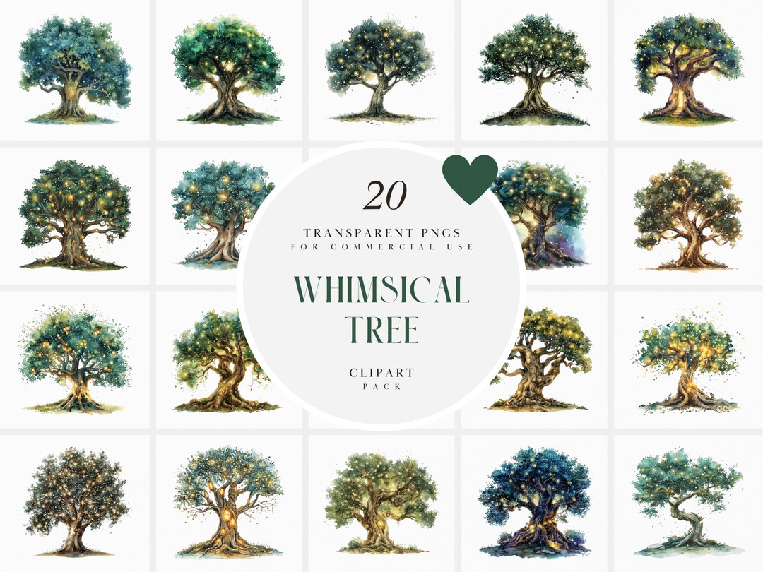 Watercolor Whimsical Tree Clipart, Enchanted Magical Trees Clipart ...