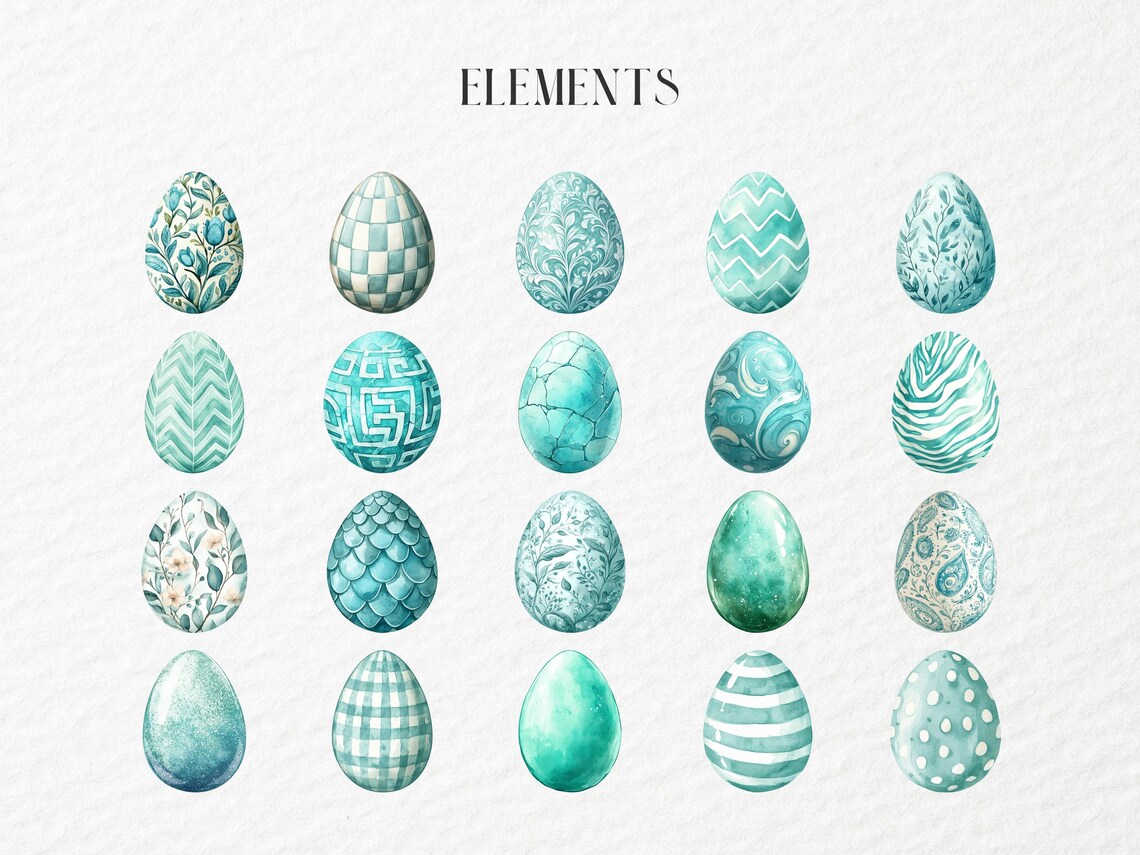 Watercolor Teal Easter Eggs Clipart, Pastel Spring Basket Decor, Mint ...