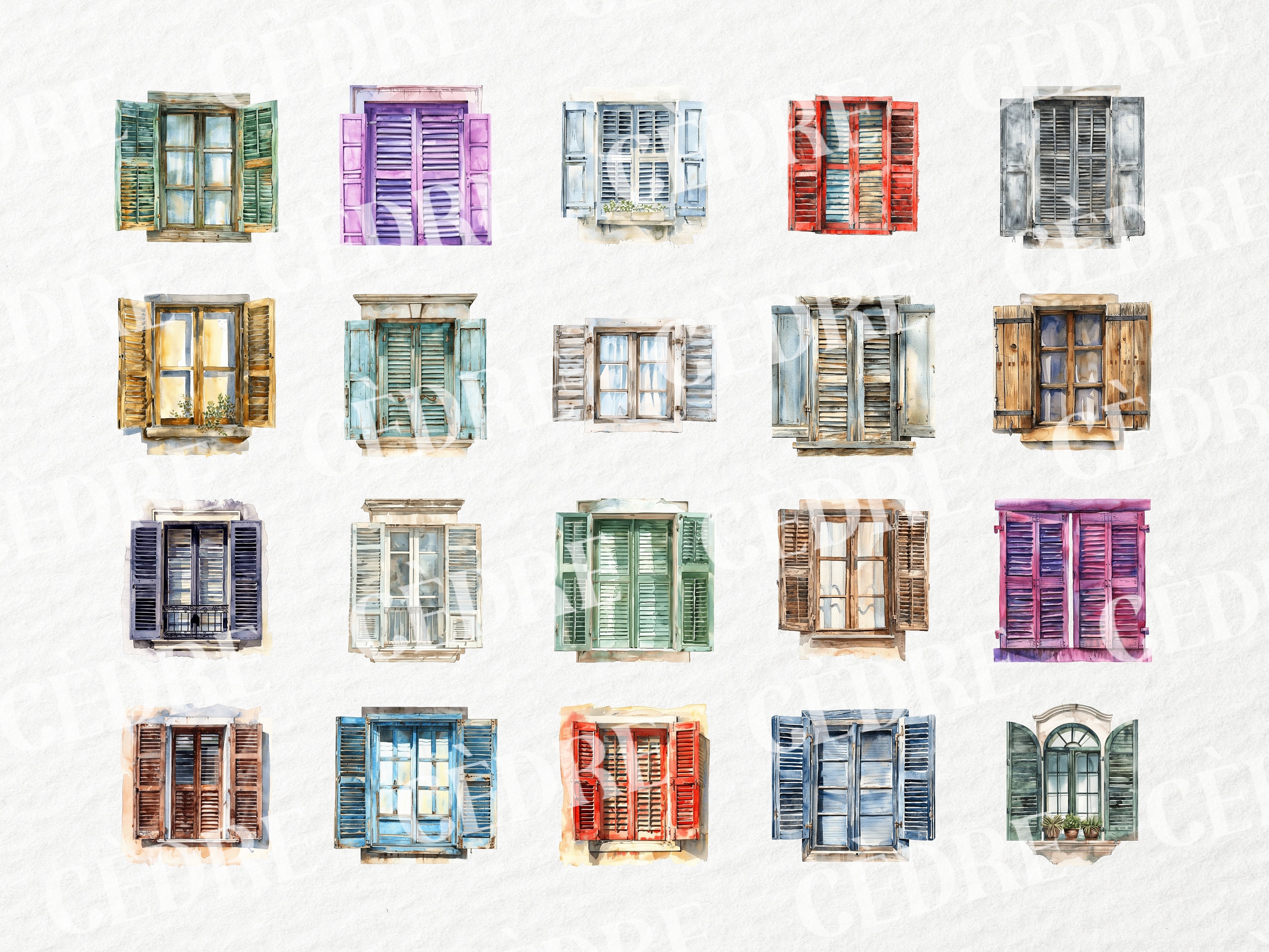 Watercolor Window Shutters Clipart, Plantation Shutter, California ...