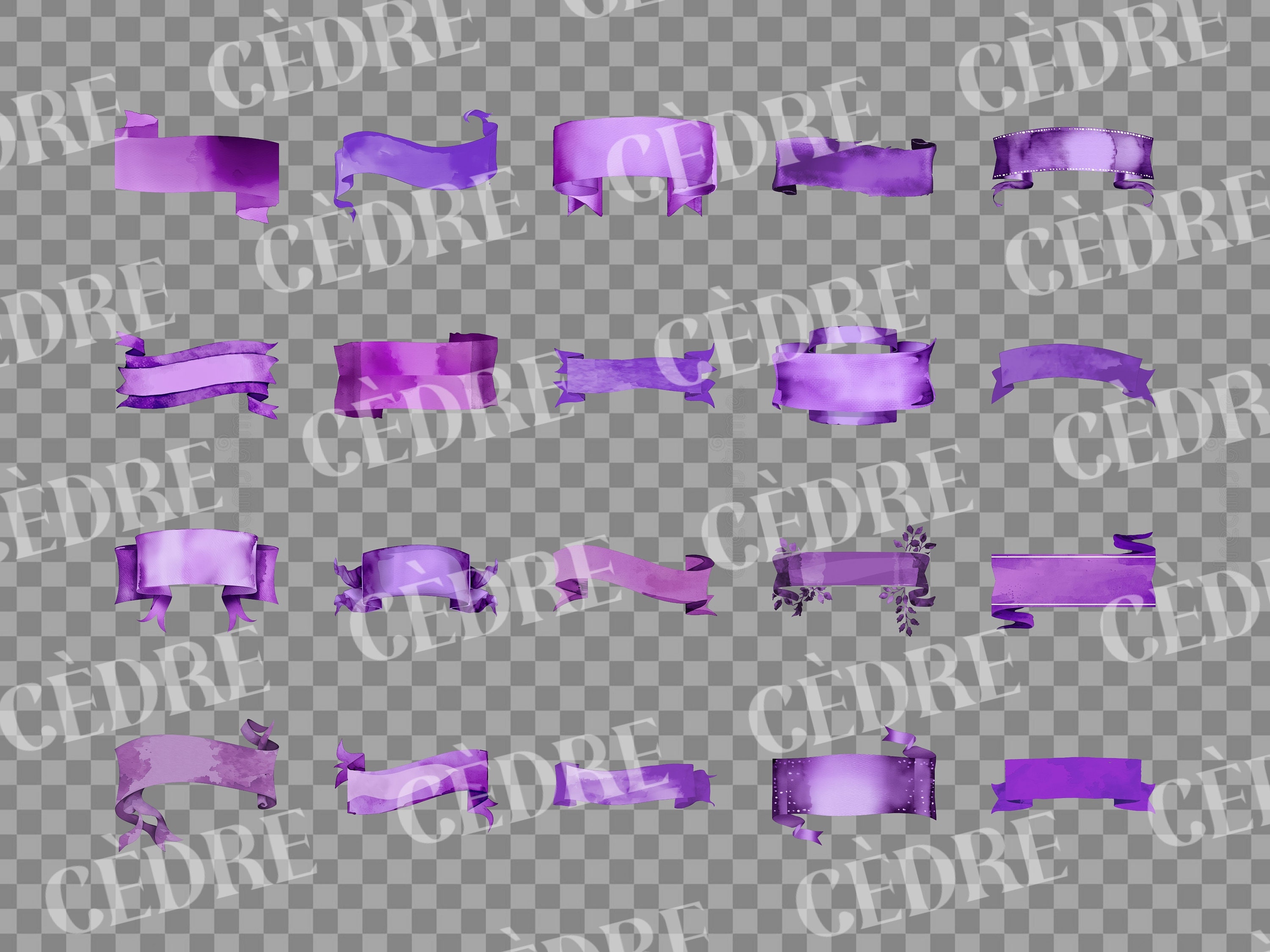 Watercolor Purple Scroll Banner Clipart, Purple Ribbon Banner Clipart ...