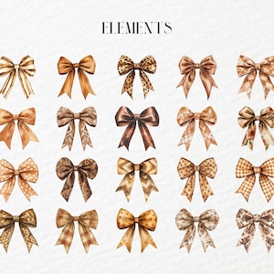 Watercolor Brown Bow Clipart, Hair Bows Clipart, Brown Ribbon Clipart ...