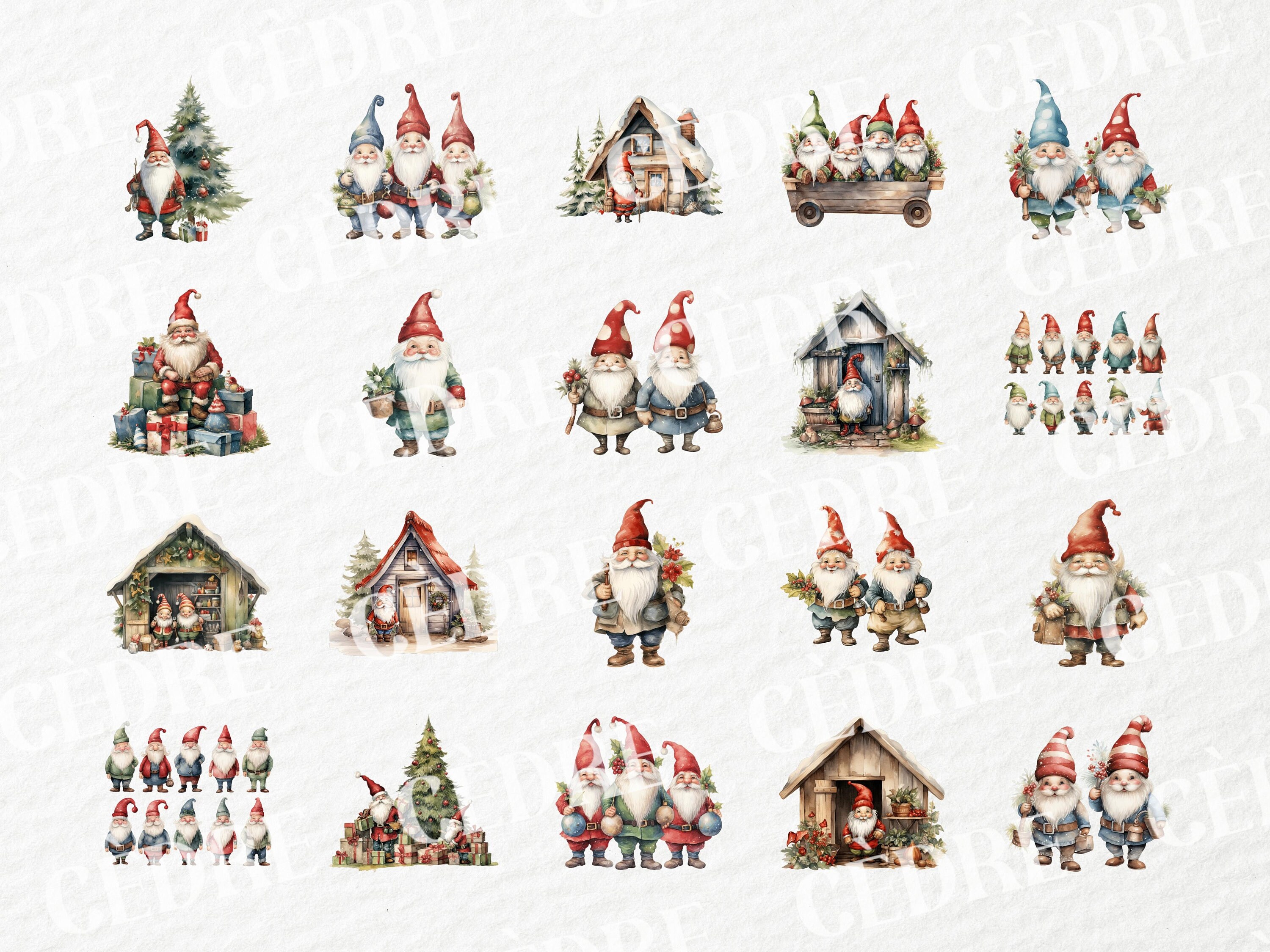 Watercolor Christmas Gnomes Clipart, Cute Christmas Gnome Clipart ...