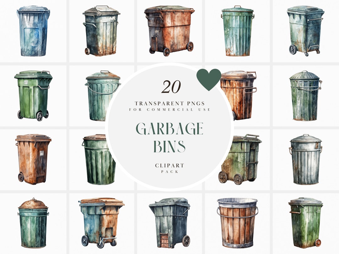 Watercolor Garbage Bin Clipart, Garbage Bin, Rubbish, Trash, Dumpster ...