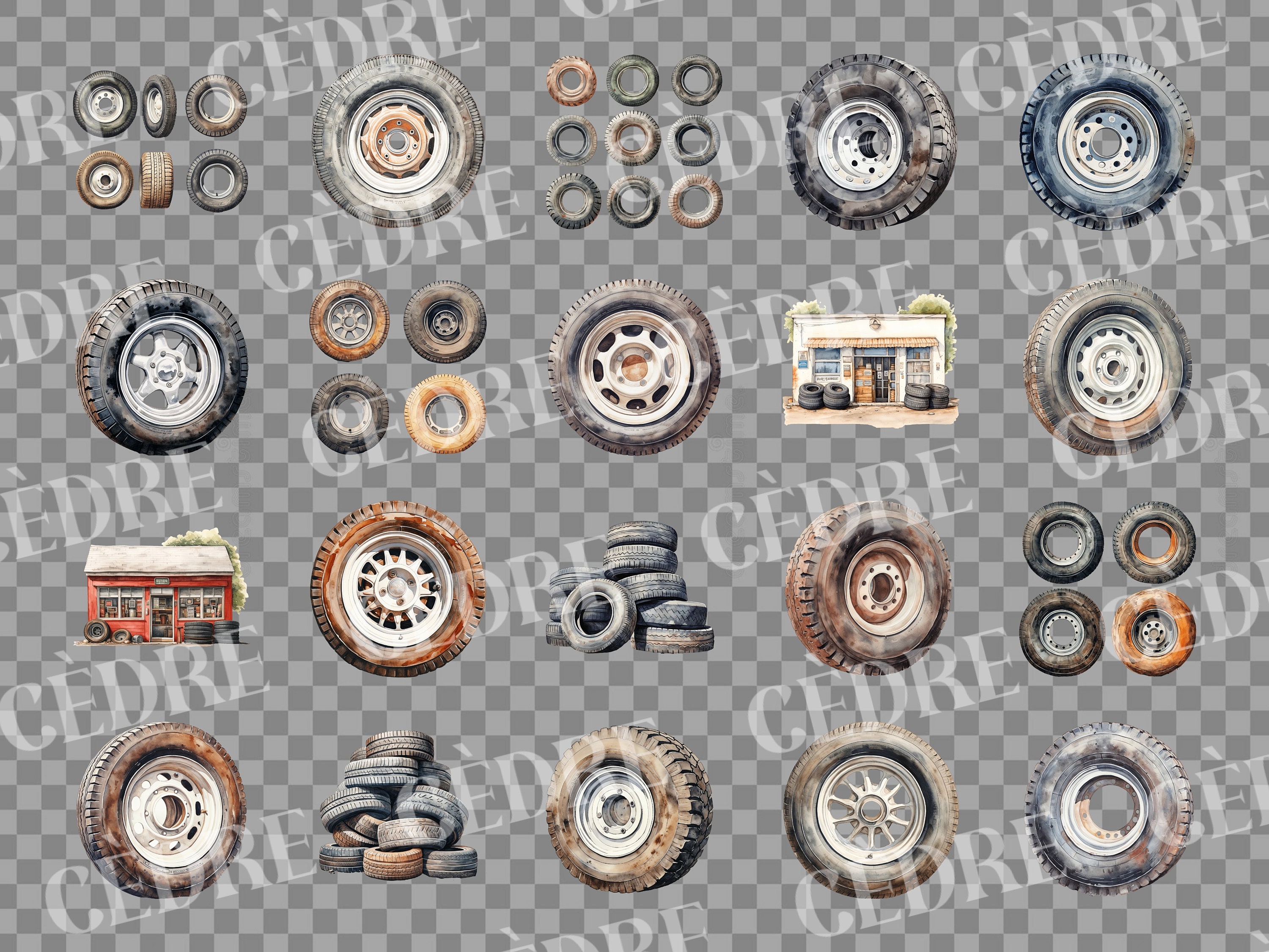 Watercolor New Car Tires Clipart, Old Car Tire, Mechanic, SUV Truck Van ...