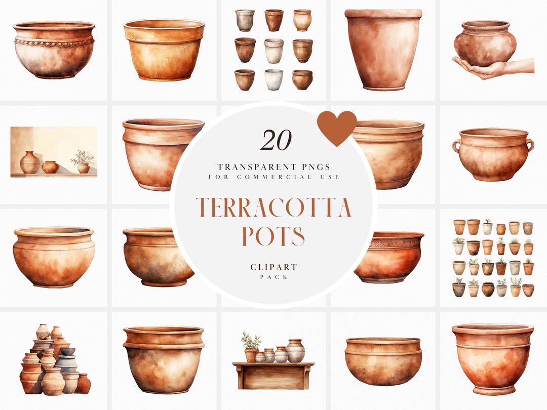 Watercolor Terracotta Pot Clipart, Terracotta Vase Clipart, Hand Thrown ...