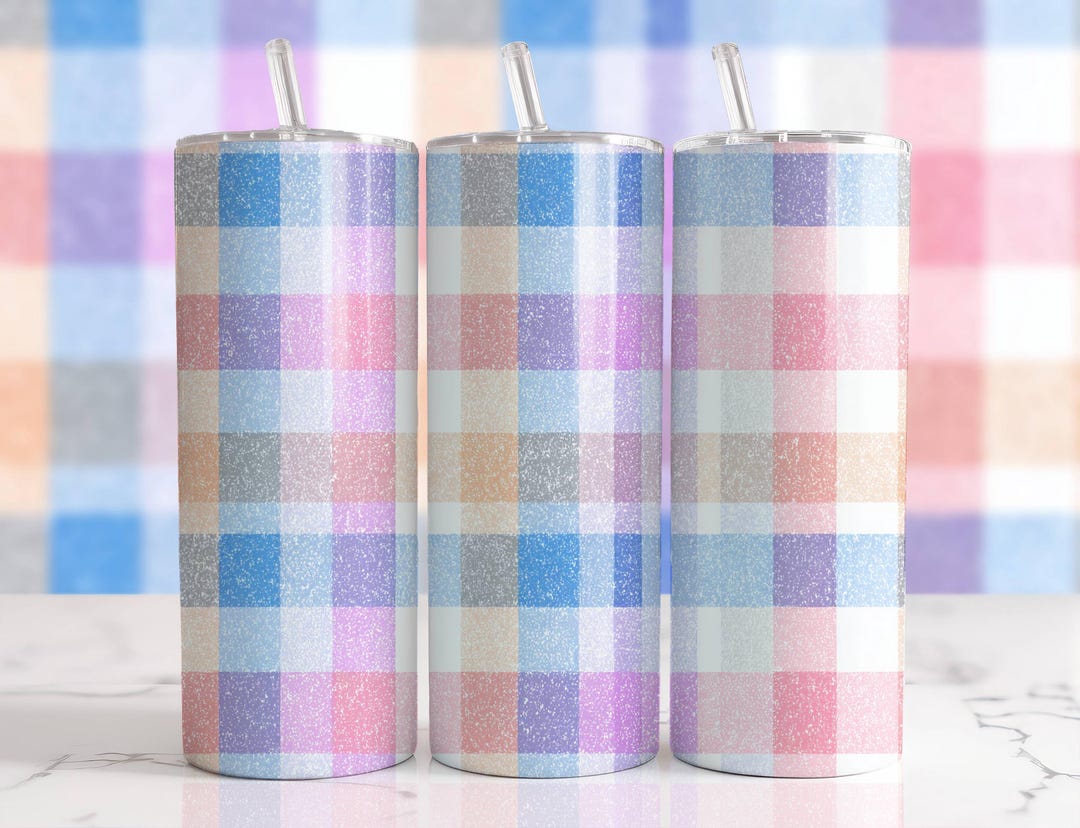 20 Oz Skinny Tumbler Wrap, Sparkly Gingham, Sparkle Style, Straight ...